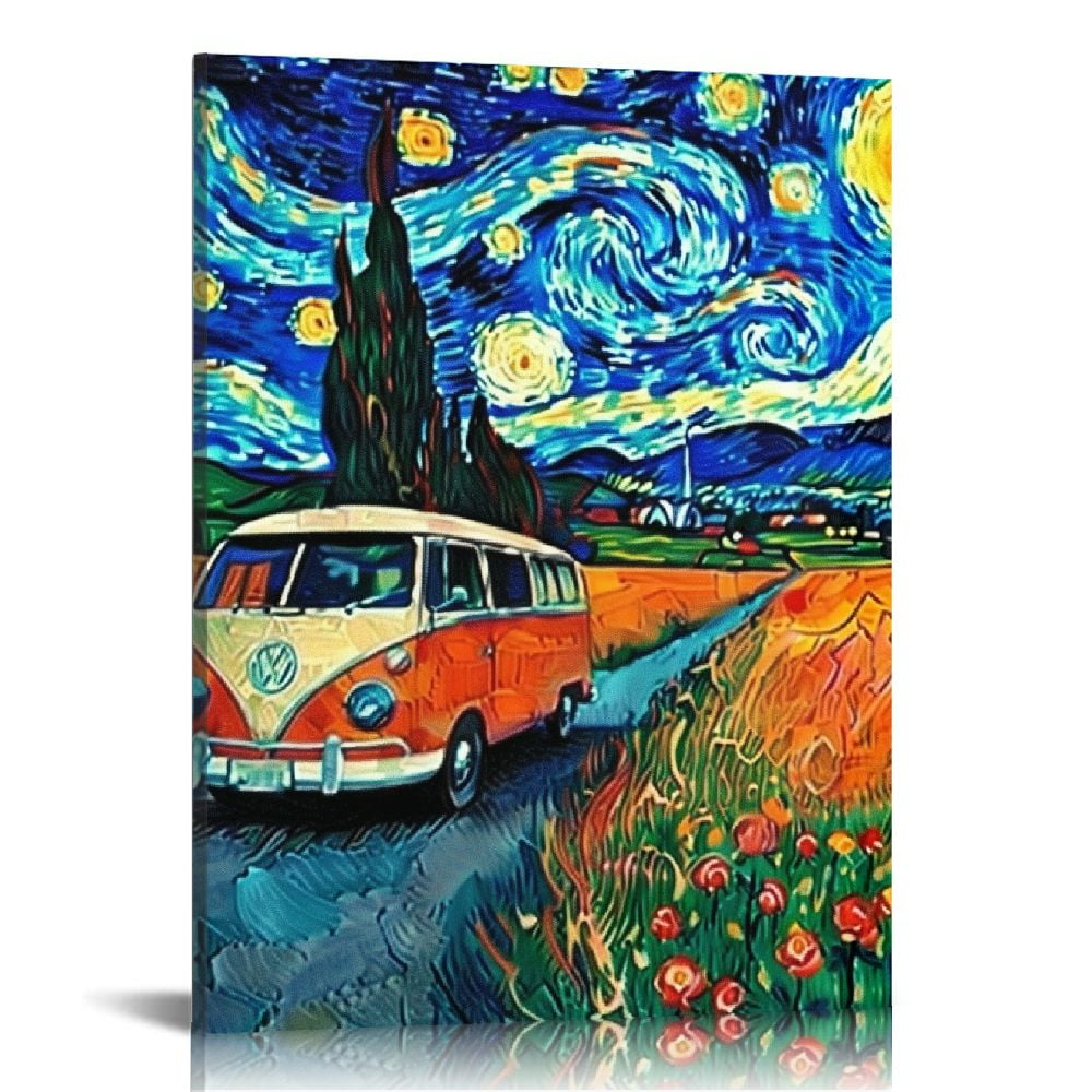 JEUXUS Van Gogh Bus Painting Riverside Meadow Summer Square Wooden ...