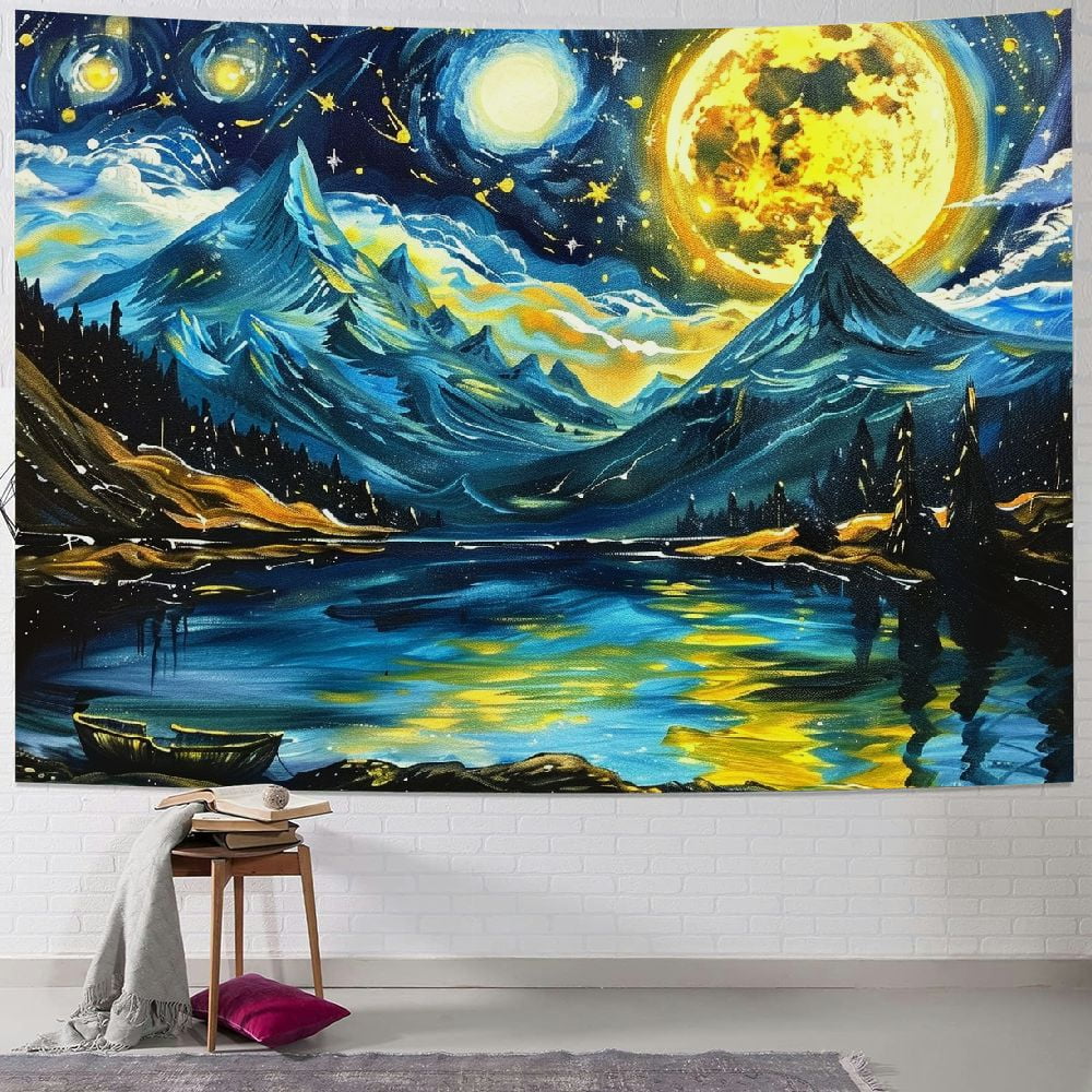 Nawypu Van Gogh Tapestry Starry Night Tapestries Trippy Mountain Forest ...
