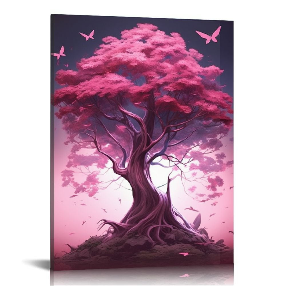 Nawypu Very Good Vibrant Pink Life Tree Canvas Wall Art Tree Wall Decor ...