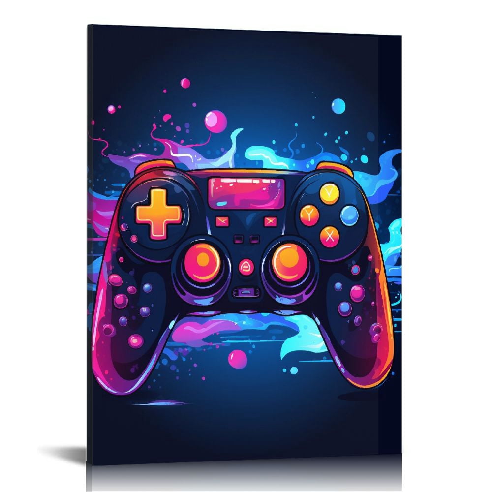 Nawypu Video Game Art Print Colorful Gaming Themed Canvas Wall Art Neon ...
