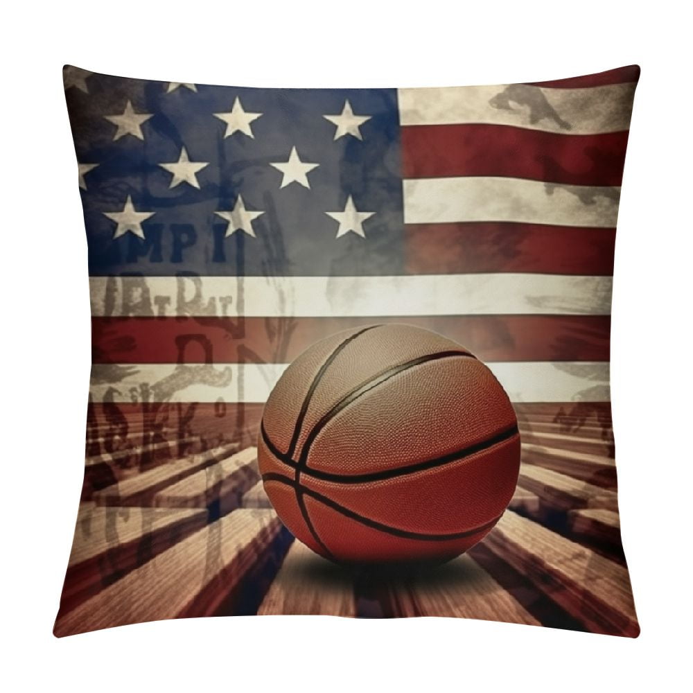 Nawypu Vintage American Style Basketball Throw Pillow Covers Patriotic ...