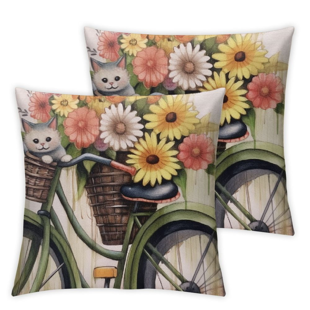 Nawypu Vintage Bicycle Flower Pillow Cases Cushion Cover Oil Painting ...