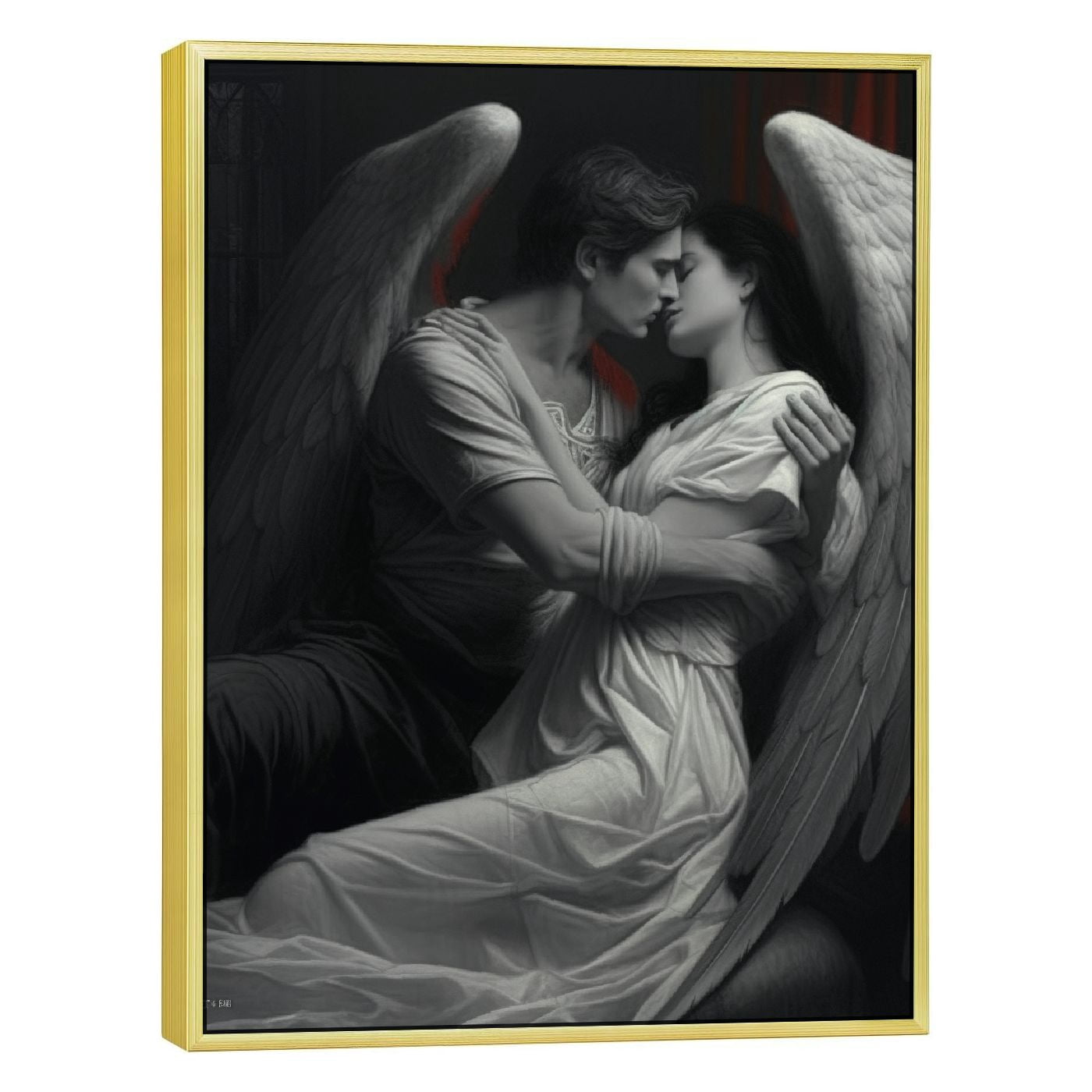 Nawypu Vintage Black and White Romantic Encounter Angel Kiss Print ...