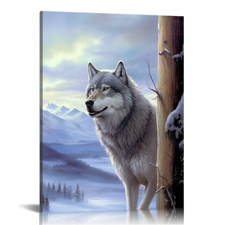 Snowy Wolf Art Wallpaper Forest White Wolf Wall Art Prints Natural