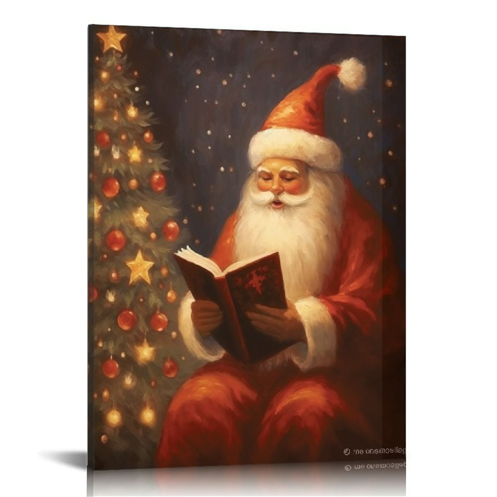 Nawypu Vintage Christmas Canvas Wall Art, Santa Claus Reading Booking ...