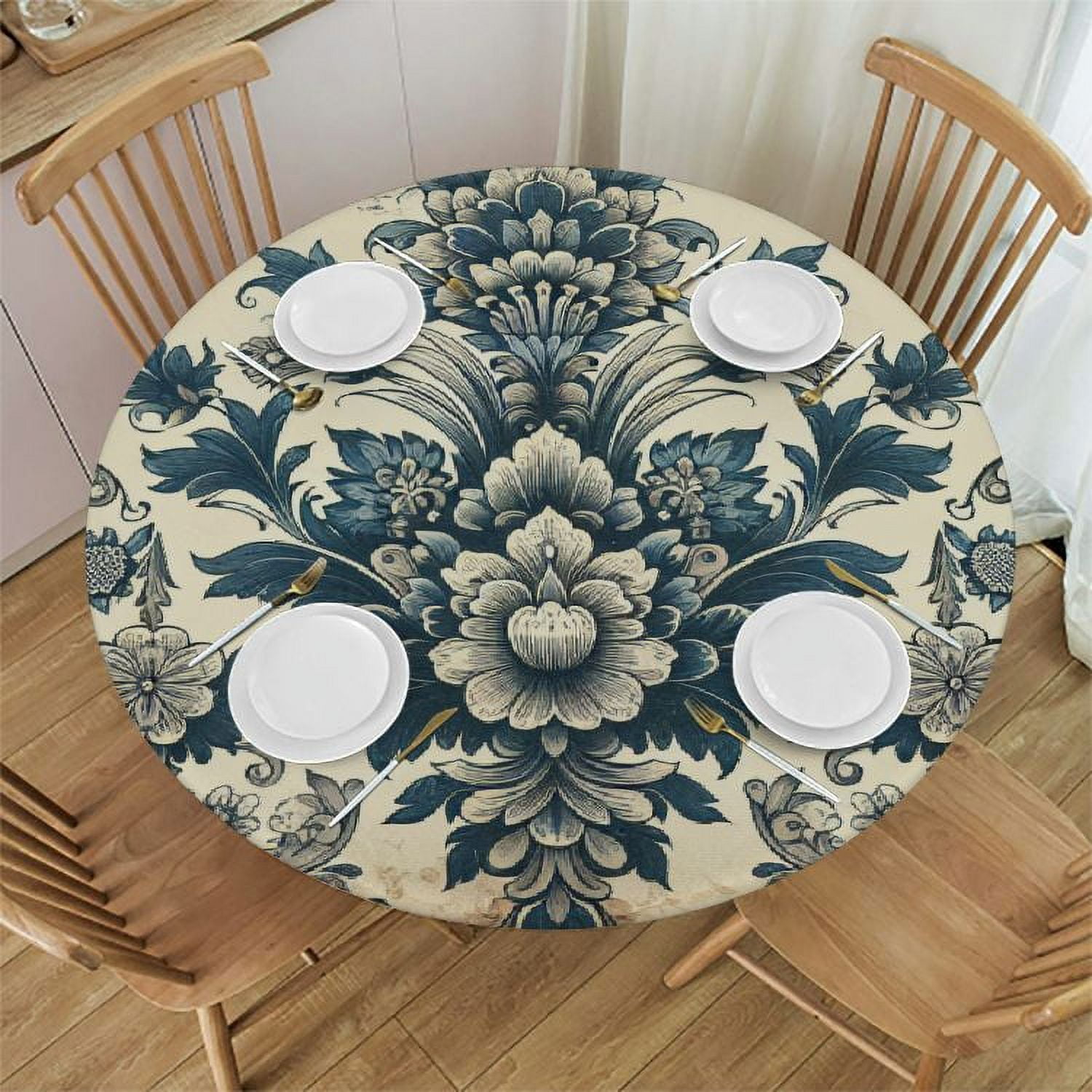 Nawypu Vintage Classic Traditional Geometric Table Round Cover Elastic ...