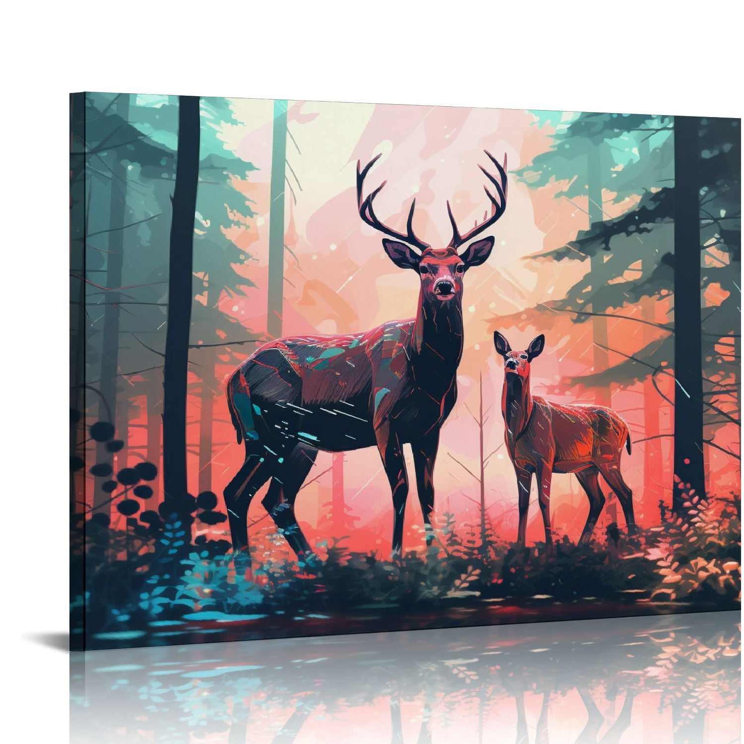 Nawypu Vintage Deer Canvas Rustic Wall Art Wildlife Canvas Print ...