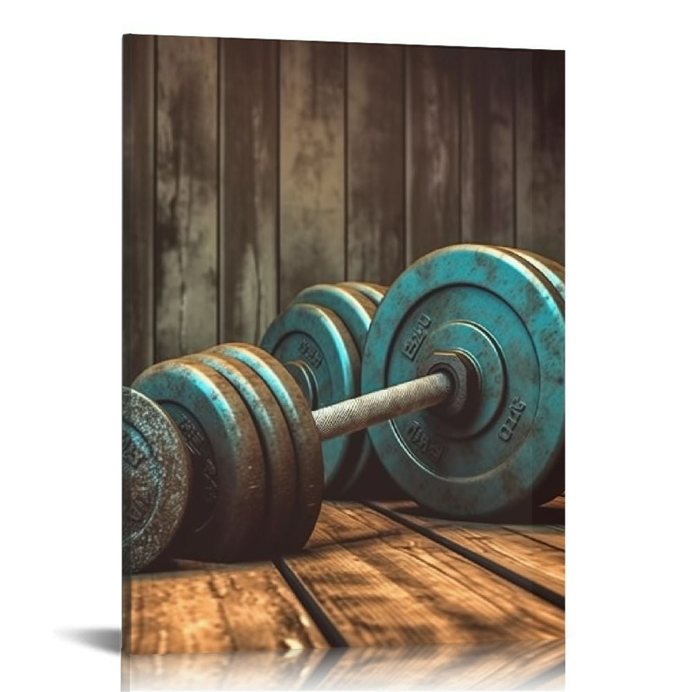 Nawypu Vintage Dumbbells on Wooden Floor Canvas Painting Wall Art ...