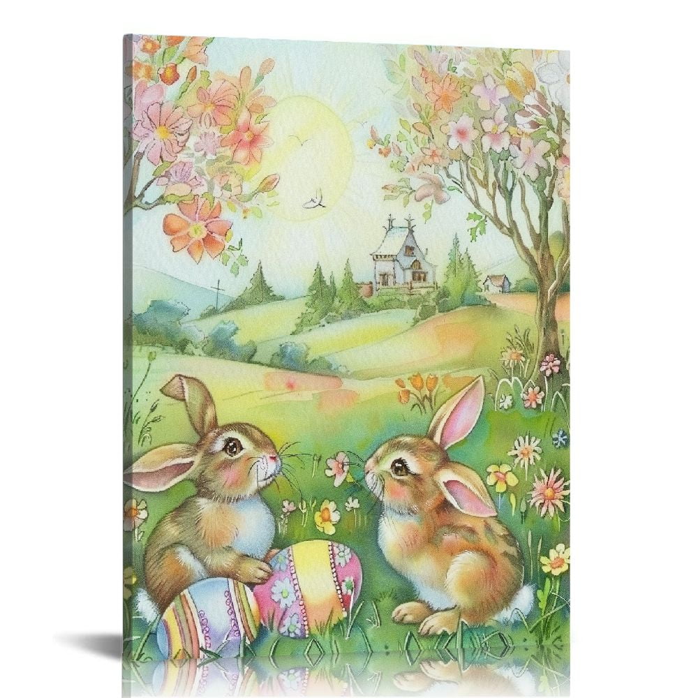 Nawypu Vintage Easter Bunnies Eggs Soft Canvas Wall Art Print Unframed ...