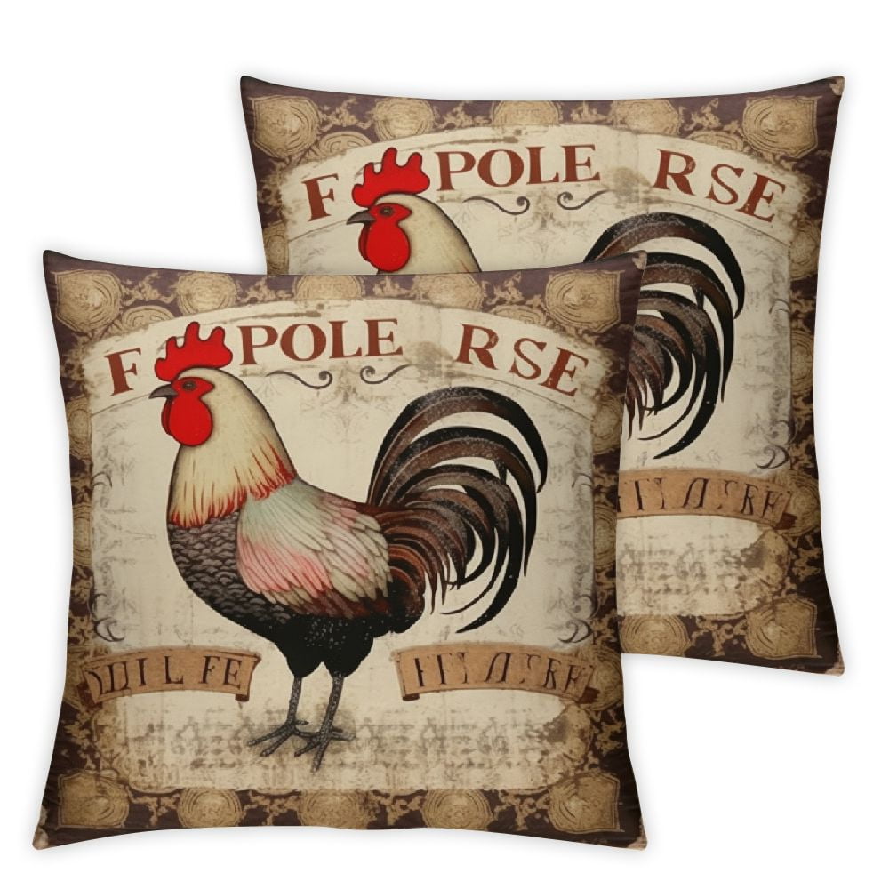 Nawypu Vintage Farm Rooster Hen Throw Pillow Covers French Lecoq and ...