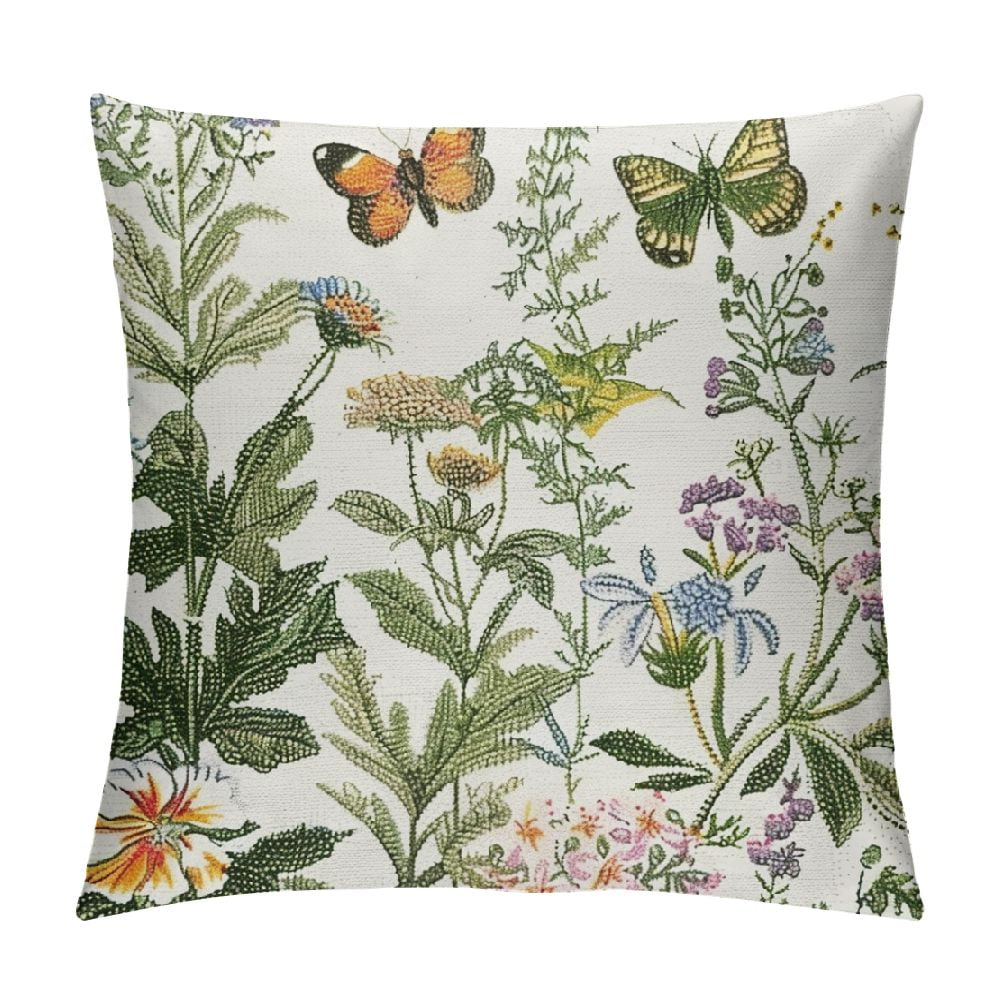 Nawypu Vintage Floral Plant Pillow Covers, Botanical Wildflowers Herbs ...