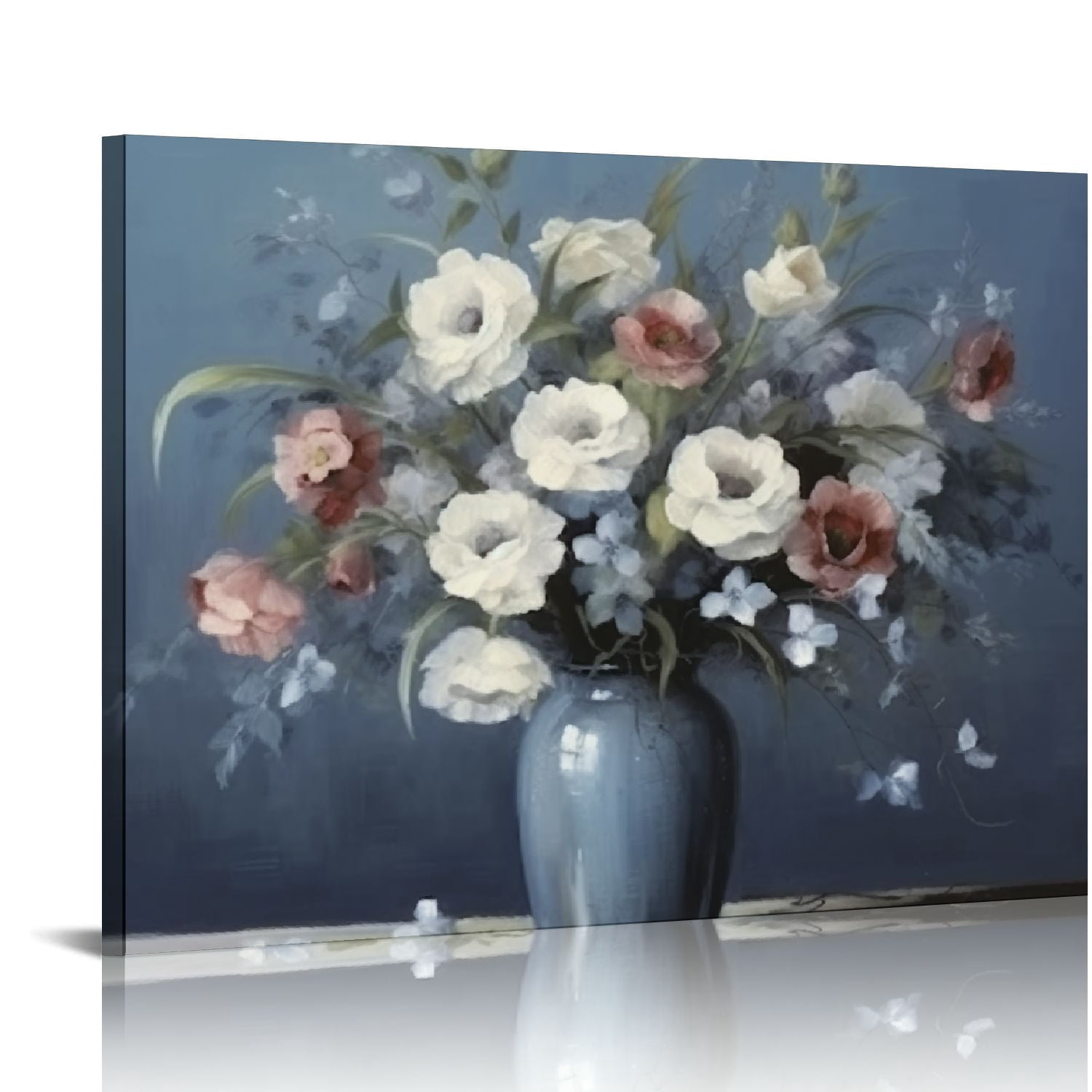 Nawypu Vintage Flowers Canvas Wall Art Blue White Blossom Canvas ...
