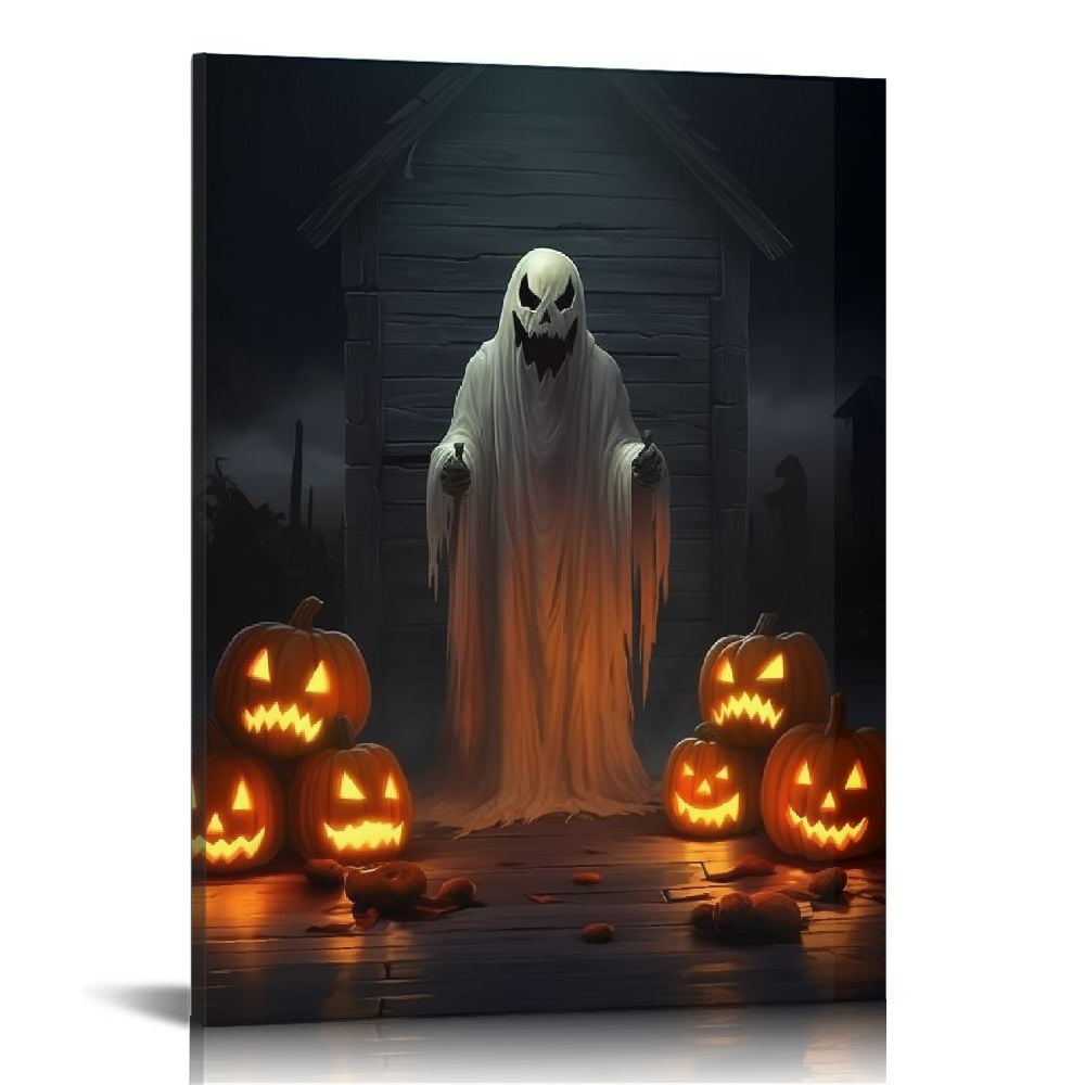Nawypu Vintage Ghost Wall Art Ghost Pumpkin Poster Halloween Ghost Dark ...