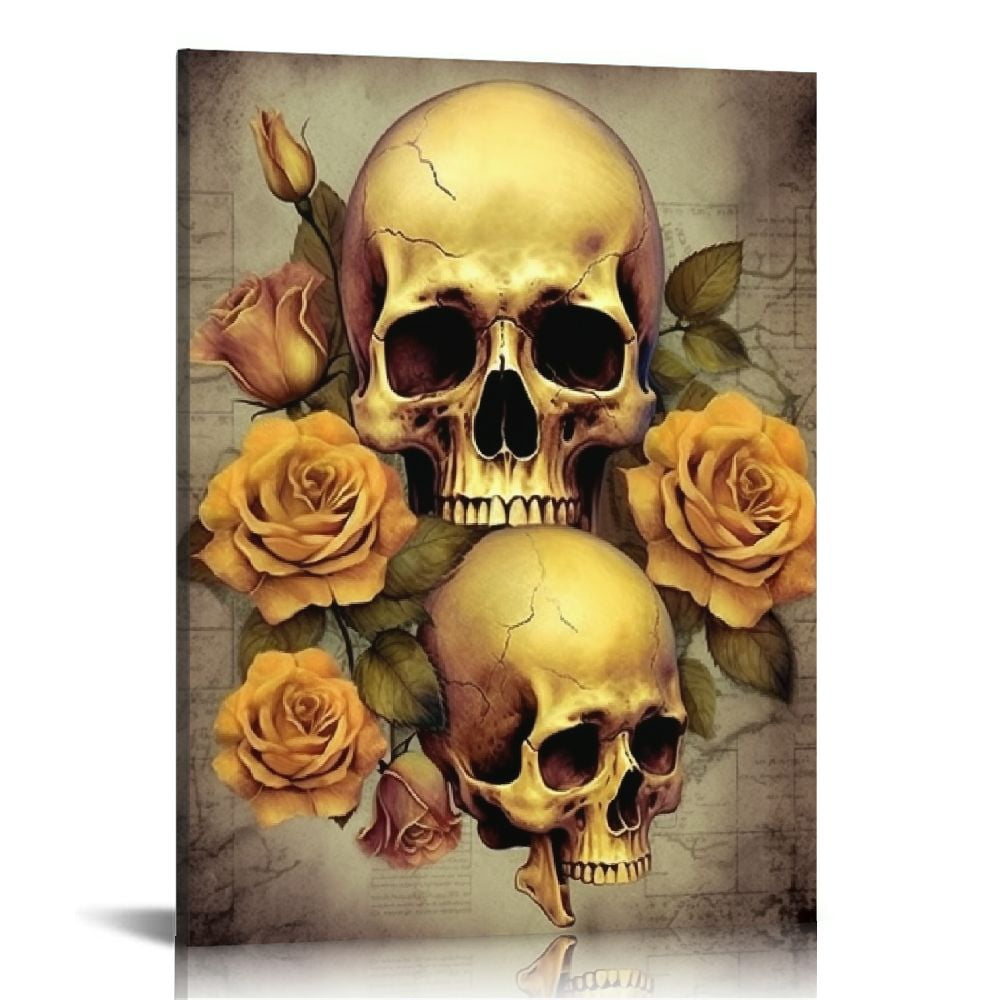 Nawypu Vintage Human Skull Canvas Wall Art Floral Skeleton Anatomy ...
