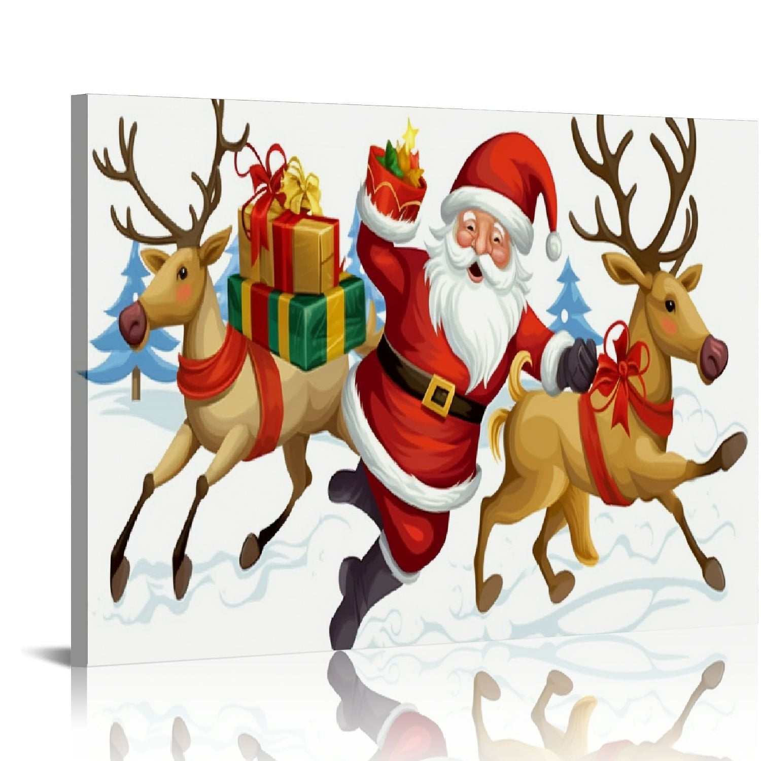 Nawypu Vintage Merry Christmas Canvas Wall Art, Retro Santa Claus Elk ...