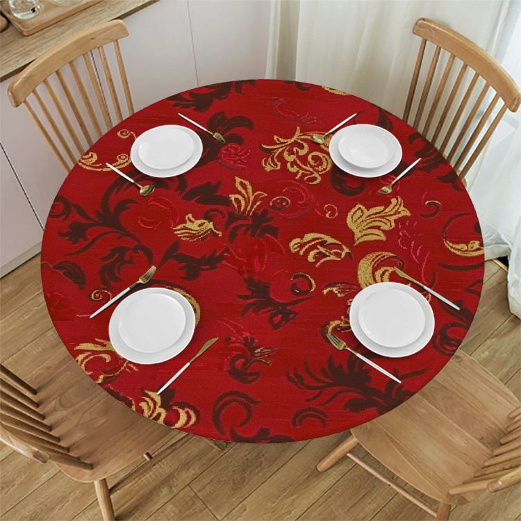 Nawypu Vintage Ornate Texture Table Round Cover Elastic Edged ...