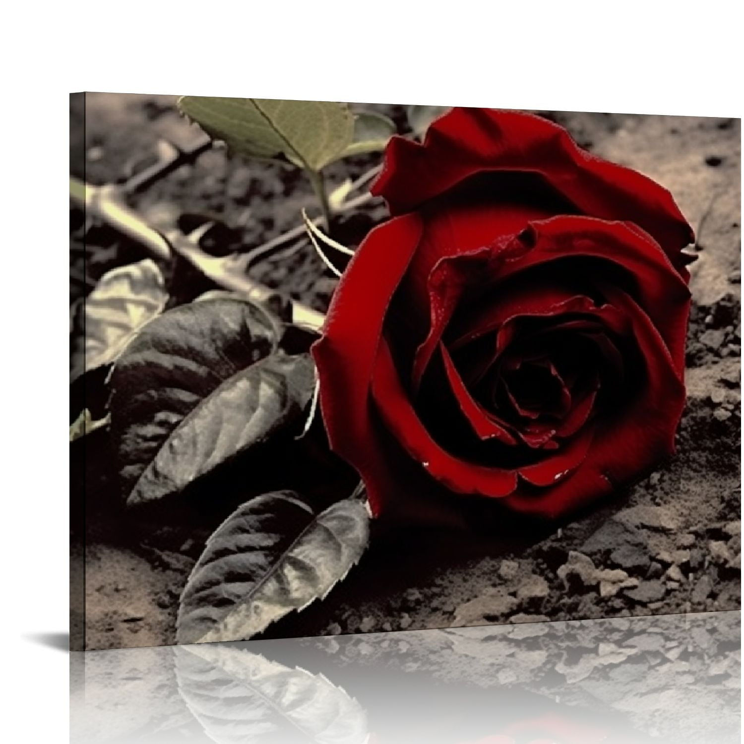 Nawypu Vintage Painting Black and White Red Rose Wall Art Paintings ...