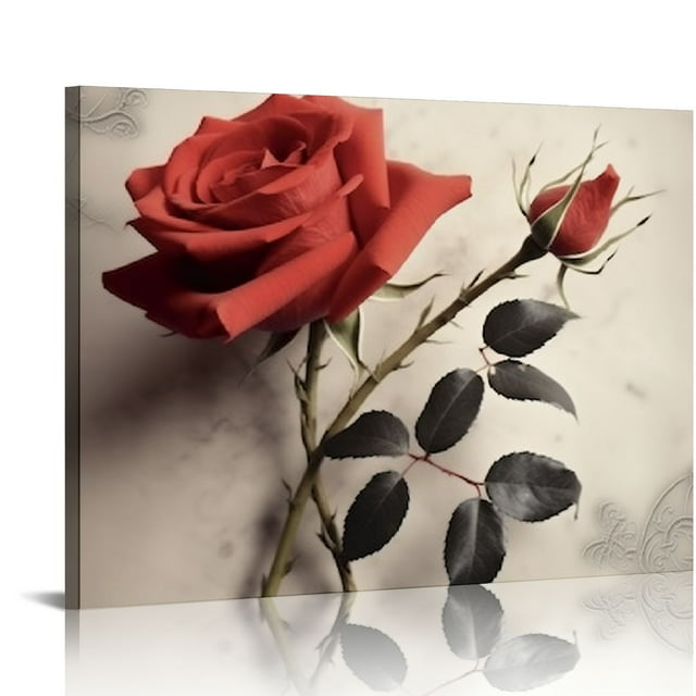 Nawypu Vintage Painting Black and White Red Rose Wall Art Paintings ...