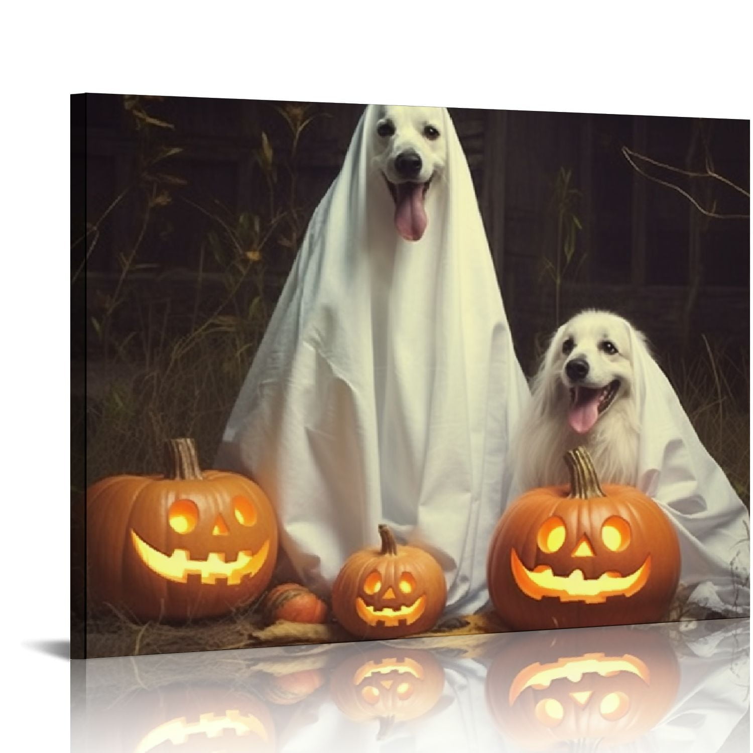 Nawypu Vintage Photography Halloween Pumpkin and Ghost Dogs Canvas Wall ...