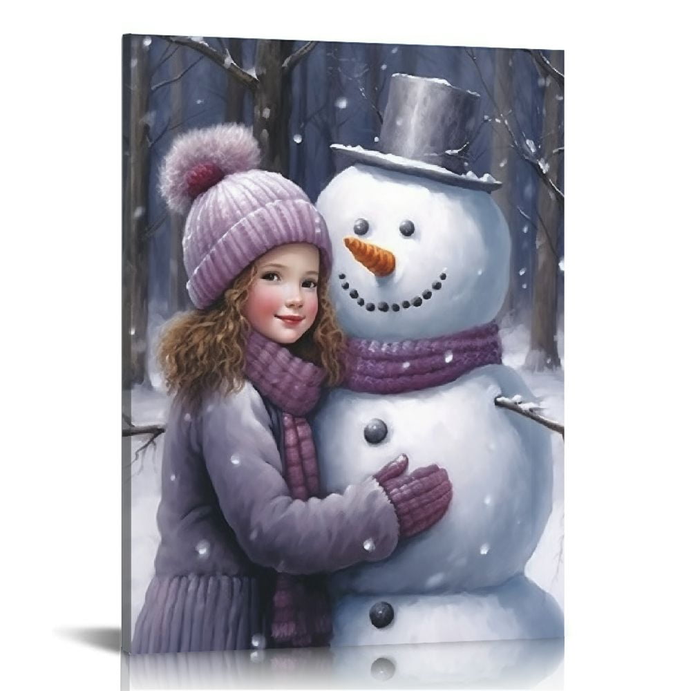 Nawypu Vintage Poster Canvas Painting - Girl With Snowman Art Painting ...