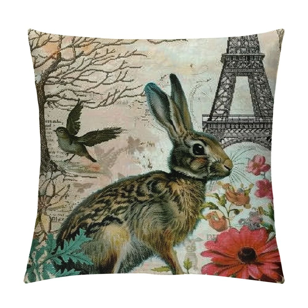 Nawypu Vintage Rabbit Pillow Case Bunny with Easter Egg Flower ...