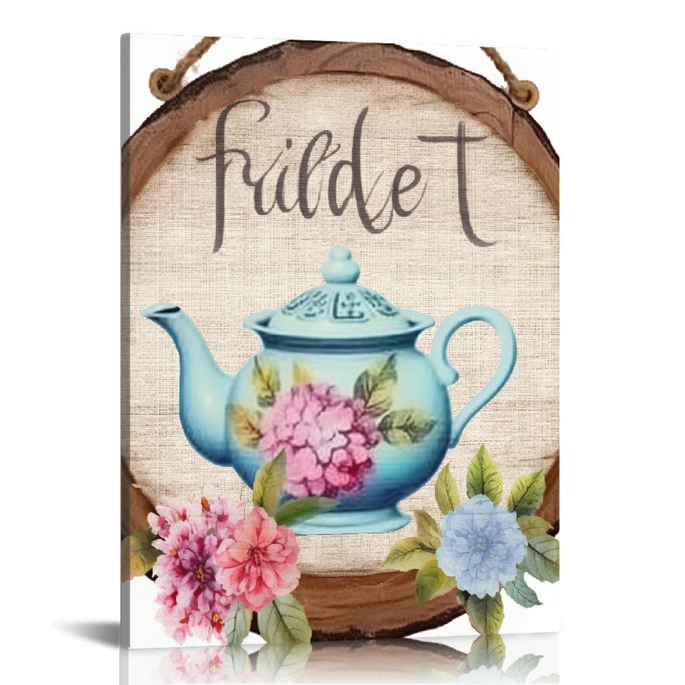 Nawypu Vintage Round Sign Floral Kitchen Teapot But First The Tea ...