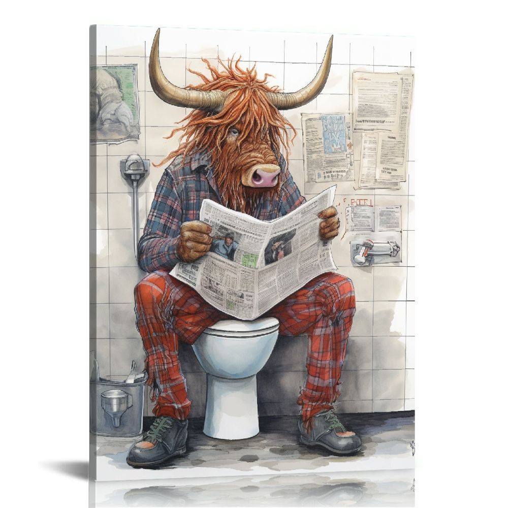 Nawypu Vintage Scottish Highland Cow is Reading Newspaper in Toilet Tin ...