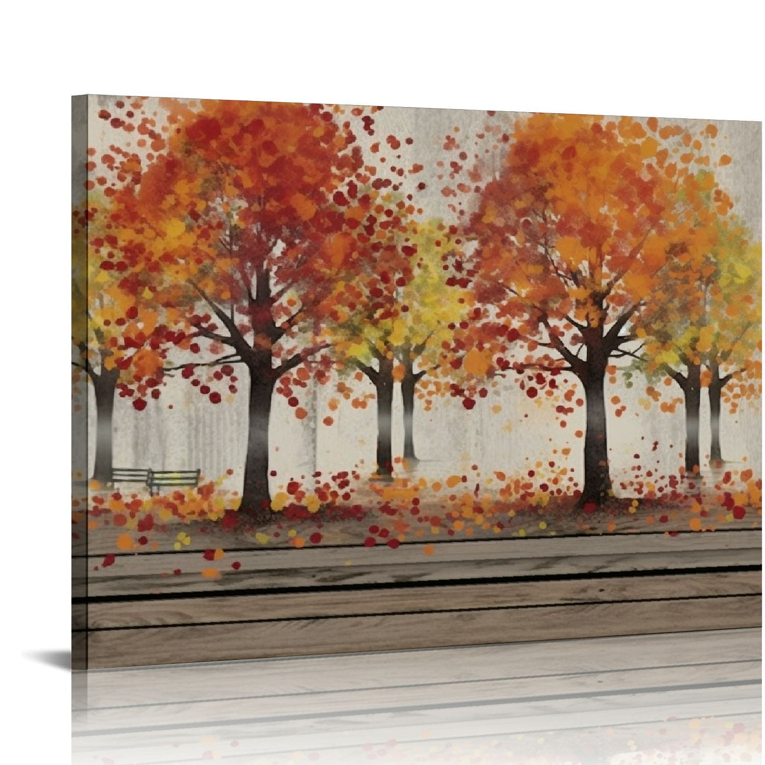 Nawypu Vintage Style Autumn Tree With Wood Grain Wall Art Picture ...
