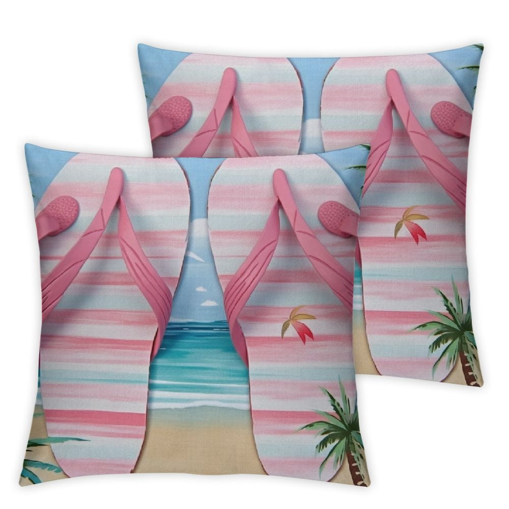 Nawypu Vintage Summer Beach Pink Slipper Throw Pillow Covers Blue Ocean ...