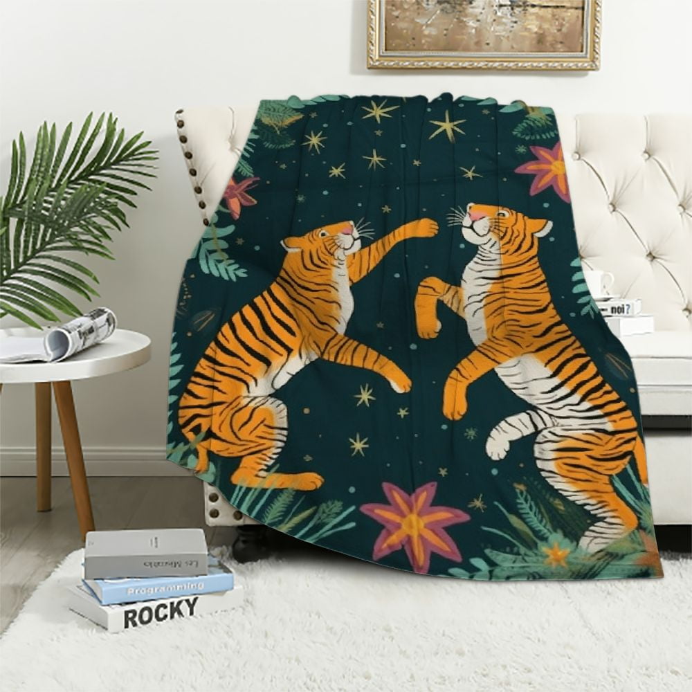 Nawypu Vintage Tiger Blanket Cozy Soft Lightweight Flannel Boho Throw ...