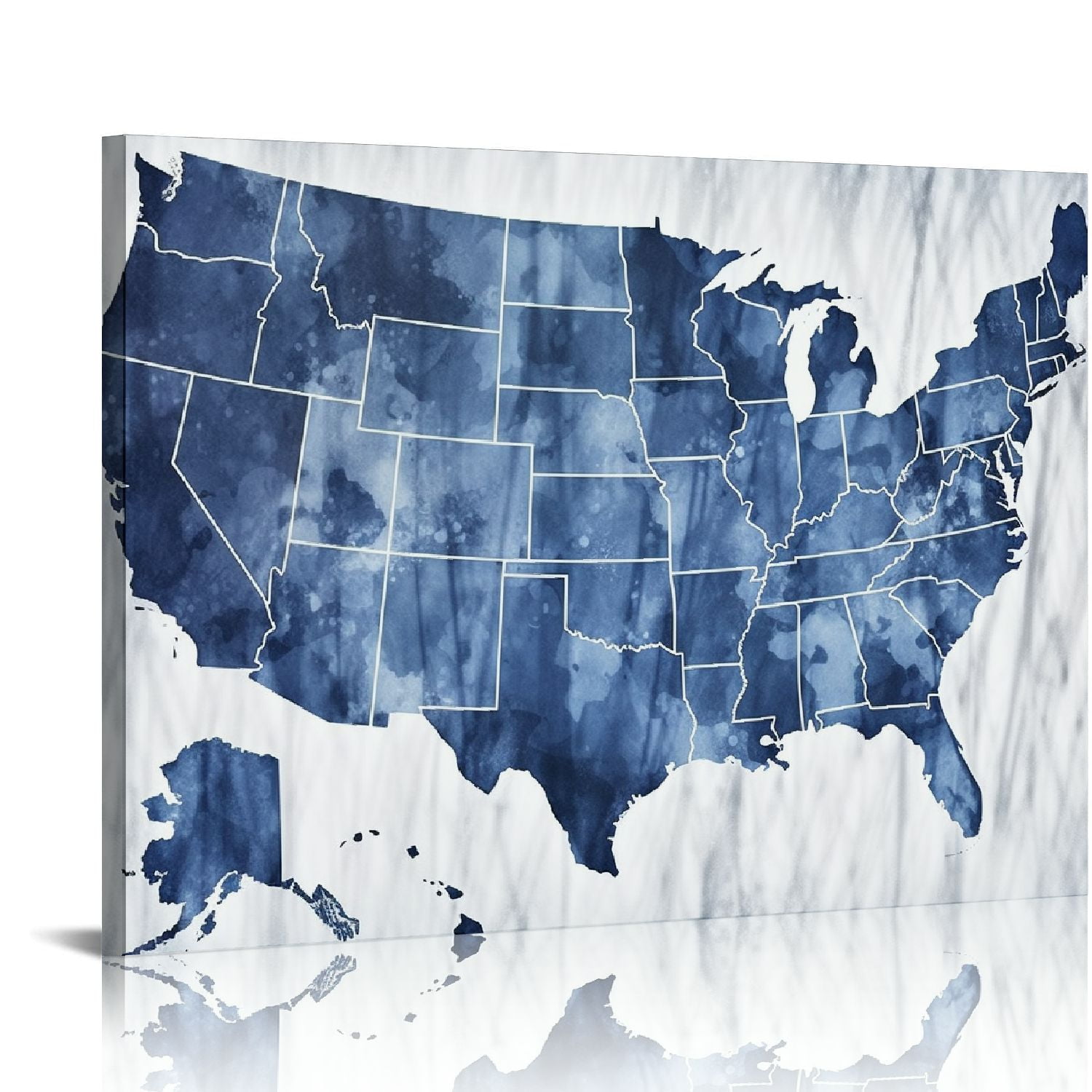 Nawypu Vintage US Map Wall Art Indigo America Map Canvas Wall Decor ...