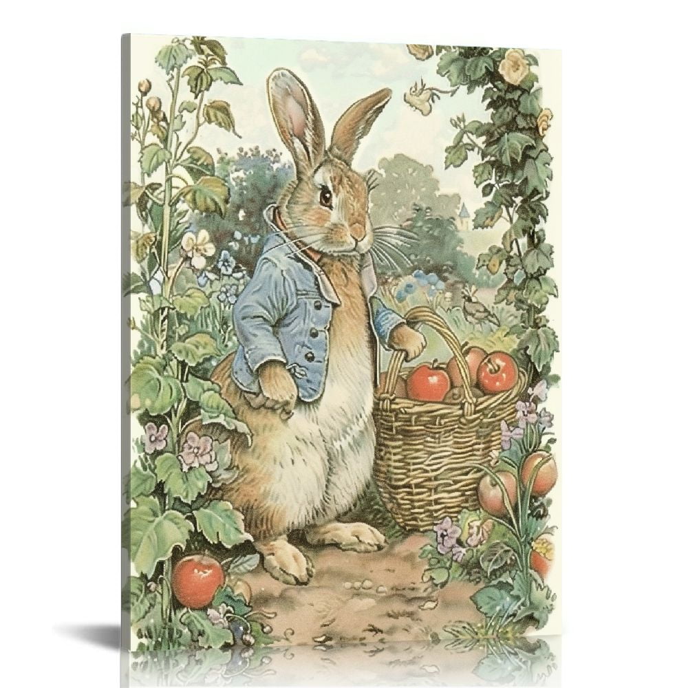 Nawypu Vintage Wall Art Bunny Canvas Peter Rabbit Nursery Decor Retro ...