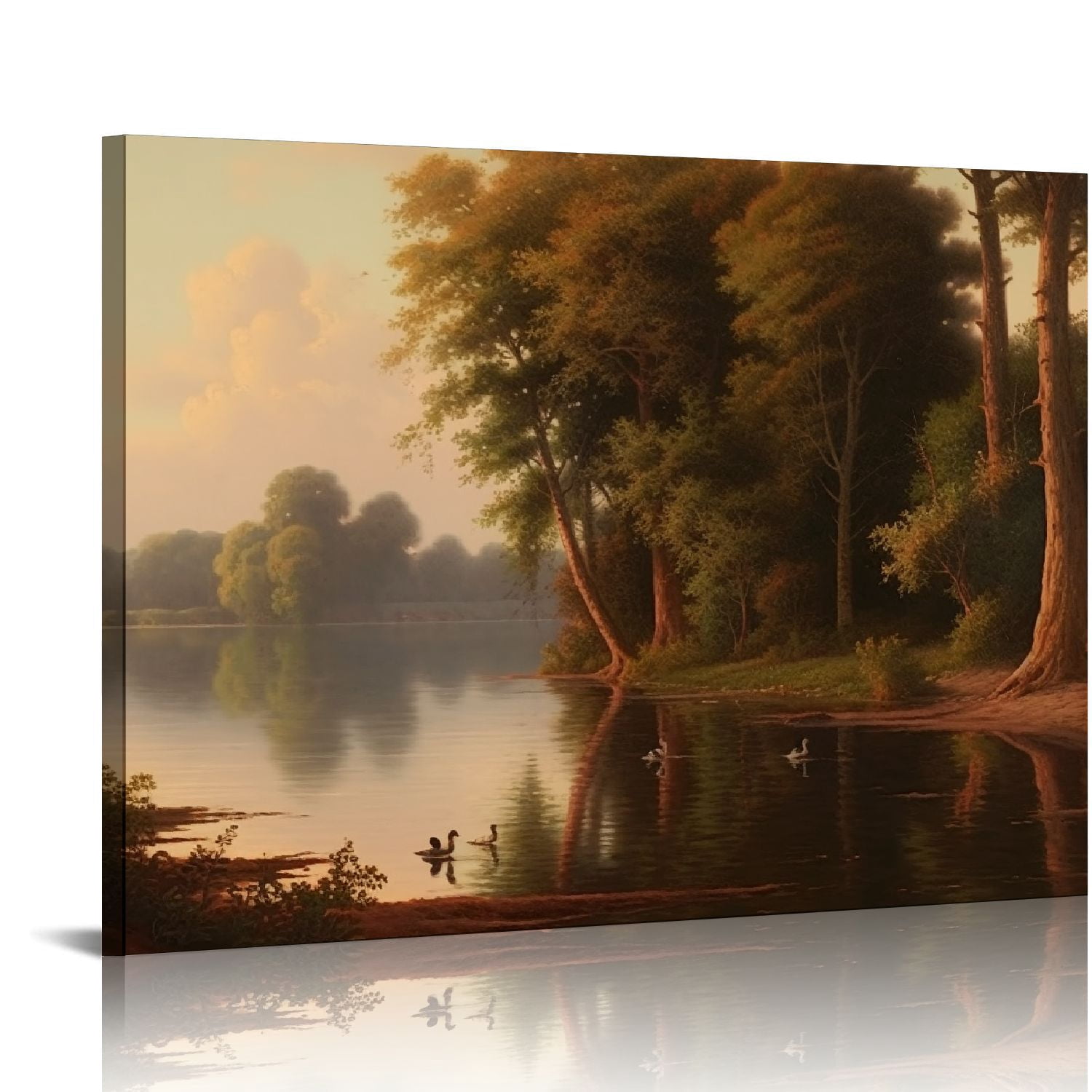 Nawypu Vintage Wall Art, Lakeside Landscape Retro Painting, Framed Art ...