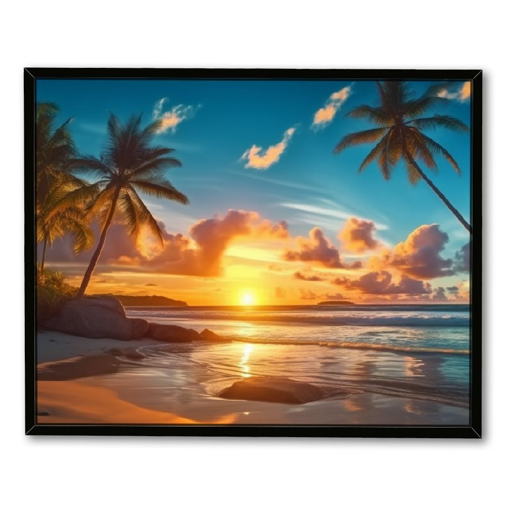 Nawypu Wall Art Canvas Painting Sunset on a Tropical Beach with Palm ...