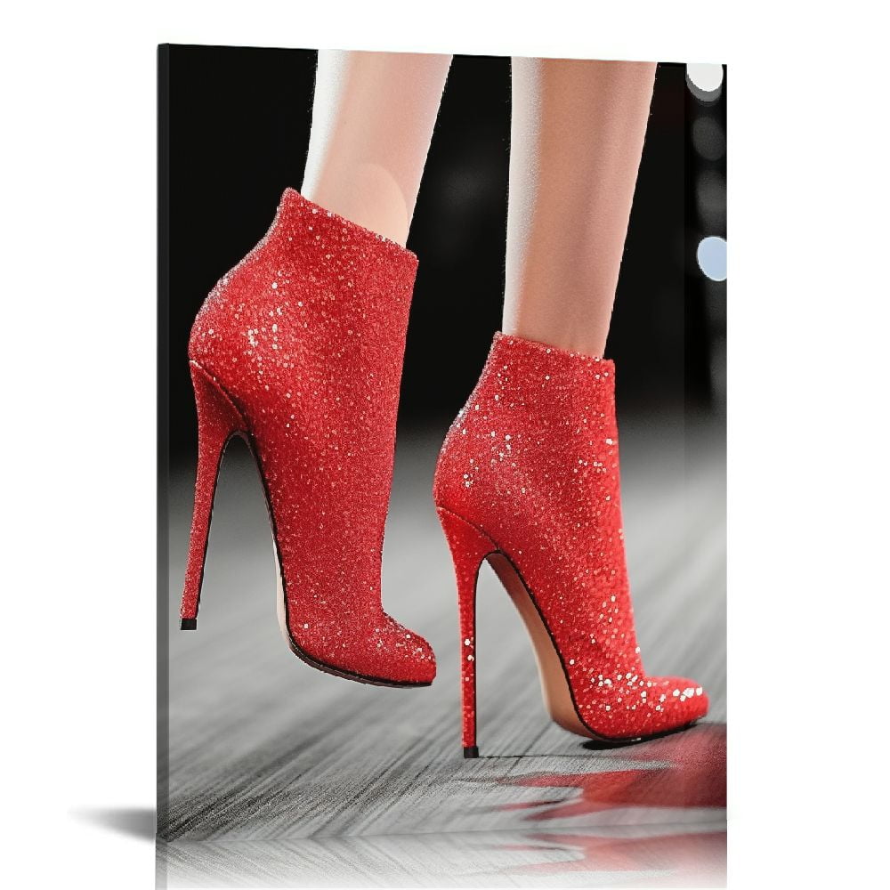 Nawypu Wall Art Canvas Red Lips Fashion Women Red High Heels Sunglasses ...