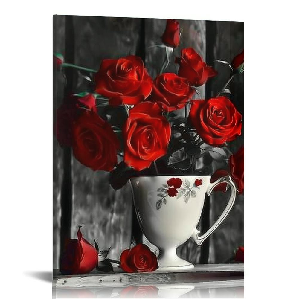 Nawypu Wall Art Canvas Red Rose Painting Flower Wall Art Pictures For ...