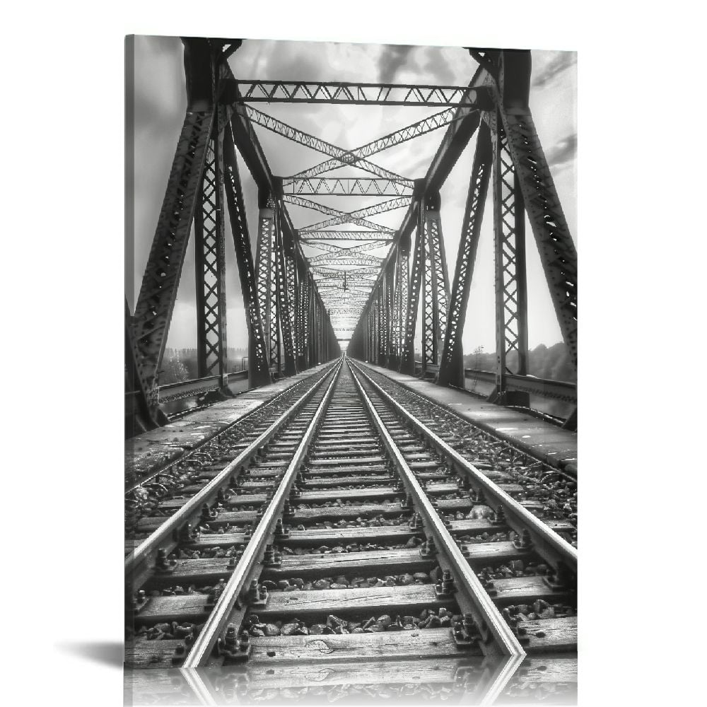 Nawypu Wall Art Decor Black and White Train Tracks Modern Painting HD ...