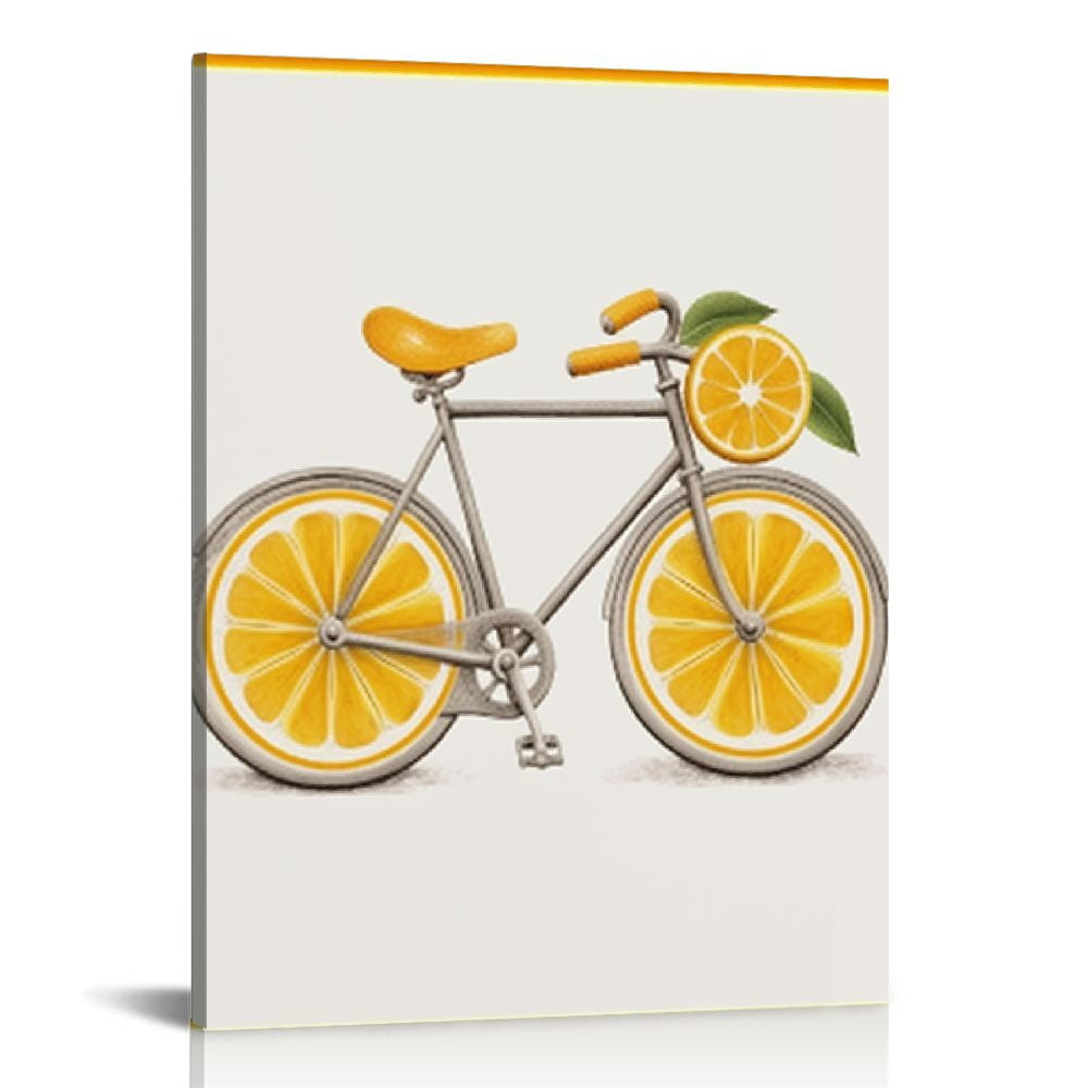 Nawypu Wall Art, Framed Canvas Wall Decor Prints, Lemon Bicycle Picture Kitchen Artwork,Orange ...
