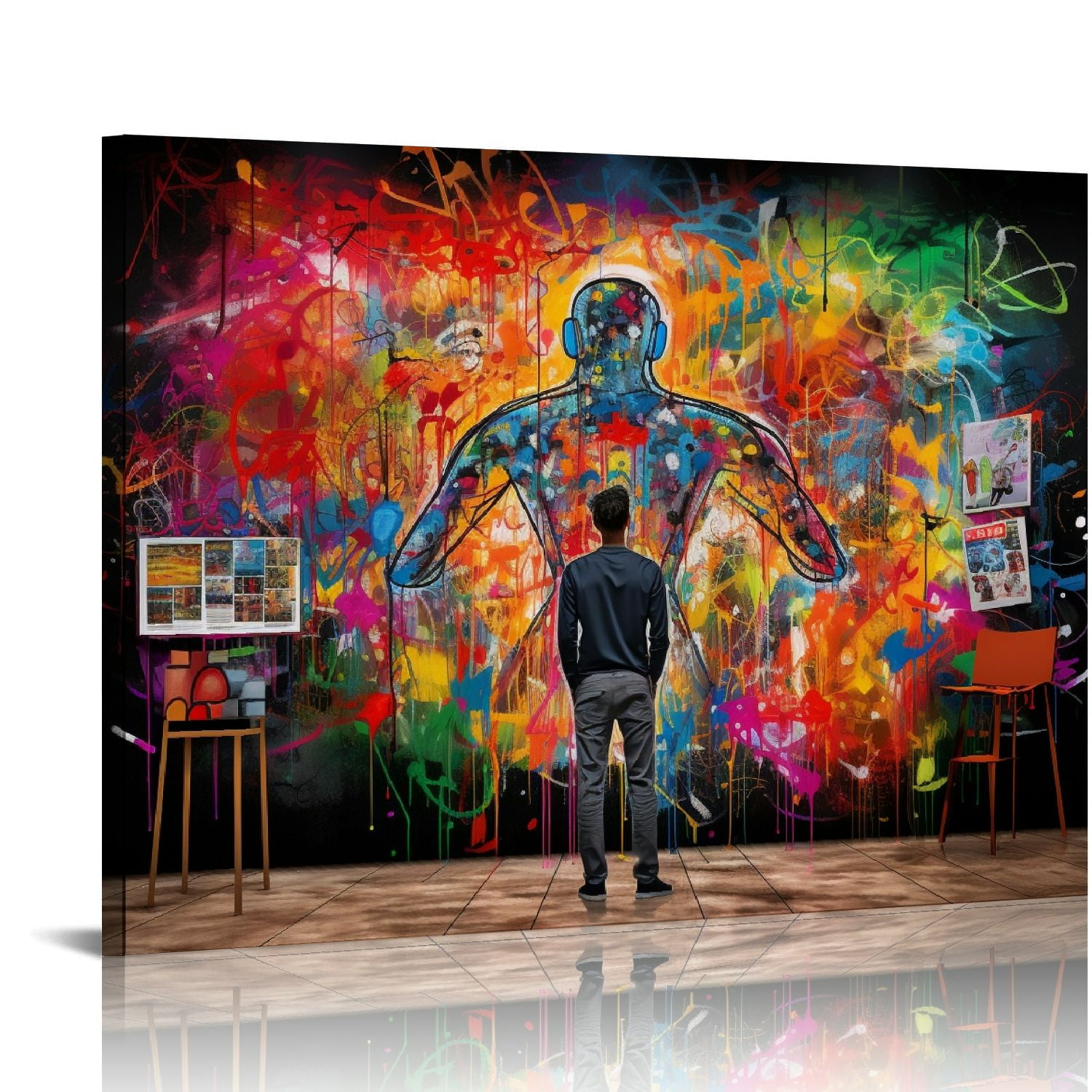 Nawypu Wall Art Graffiti Canvas Wall Art Behind the Curtain Colorful ...