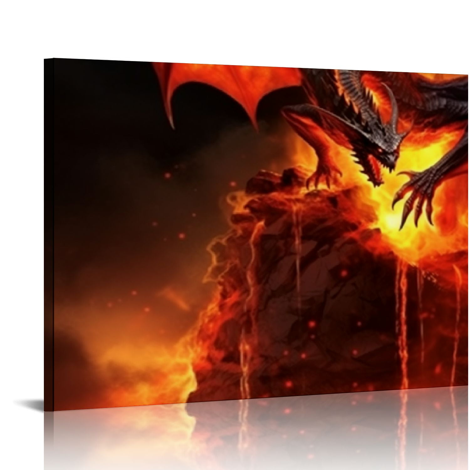 Nawypu Wall Art for Living Room Fire Dragon in The Magma Canvas Wall ...