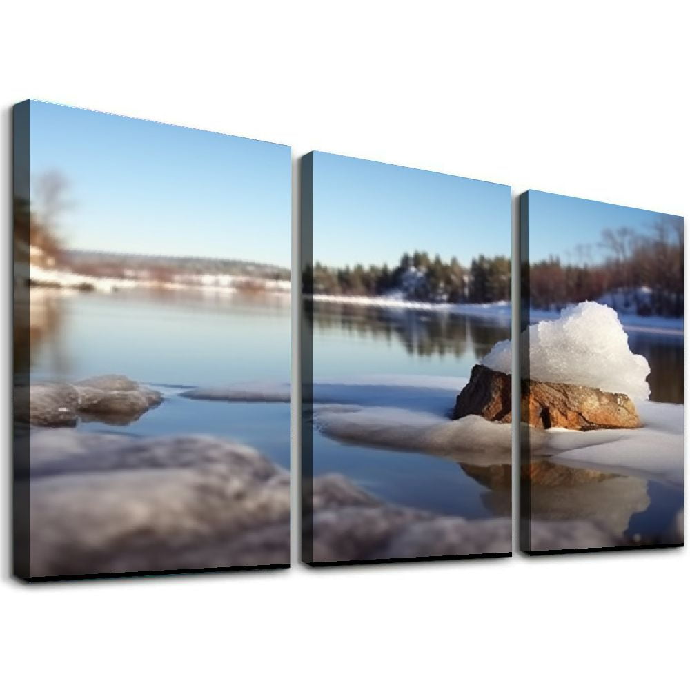 Nawypu Wall Art Paintings Split Rock LIghthouse Ice Canvas Art Print ...