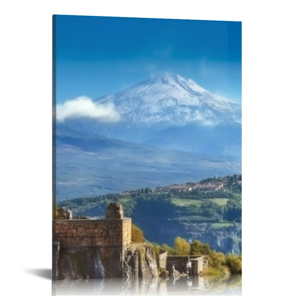 Nawypu Wall Art Print On Canvas Volcano Etna in seen through ruins of ...