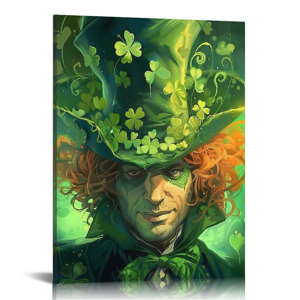 Nawypu Wall Decoration Canvas Wall Art Mwith An Clover Hat In St ...