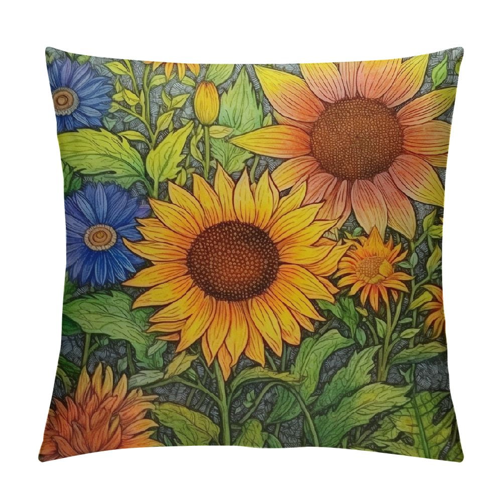 Nawypu Watercolor Art Flowers Pillow Cover Sunflower Daisy Rustic ...