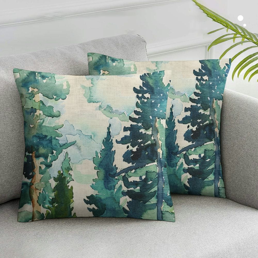 Nawypu Watercolor Blue Green Tree Pillow Covers Rustic Style Nature ...