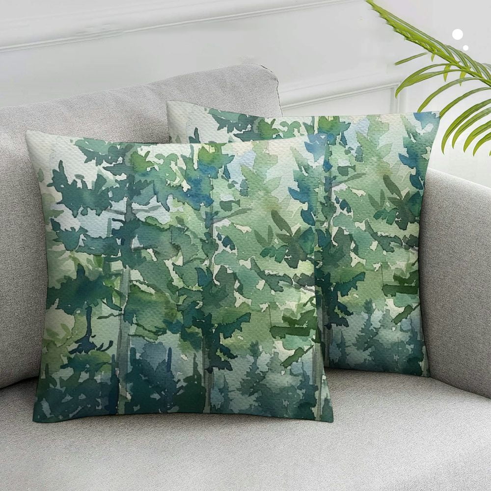 CMMY Watercolor Dark Green Tree Pillow Covers, Nature Themed Christmas ...
