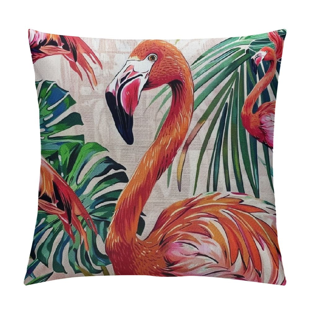 Nawypu Watercolor Flamingo Throw Pillow Covers Summer Tropical Green ...