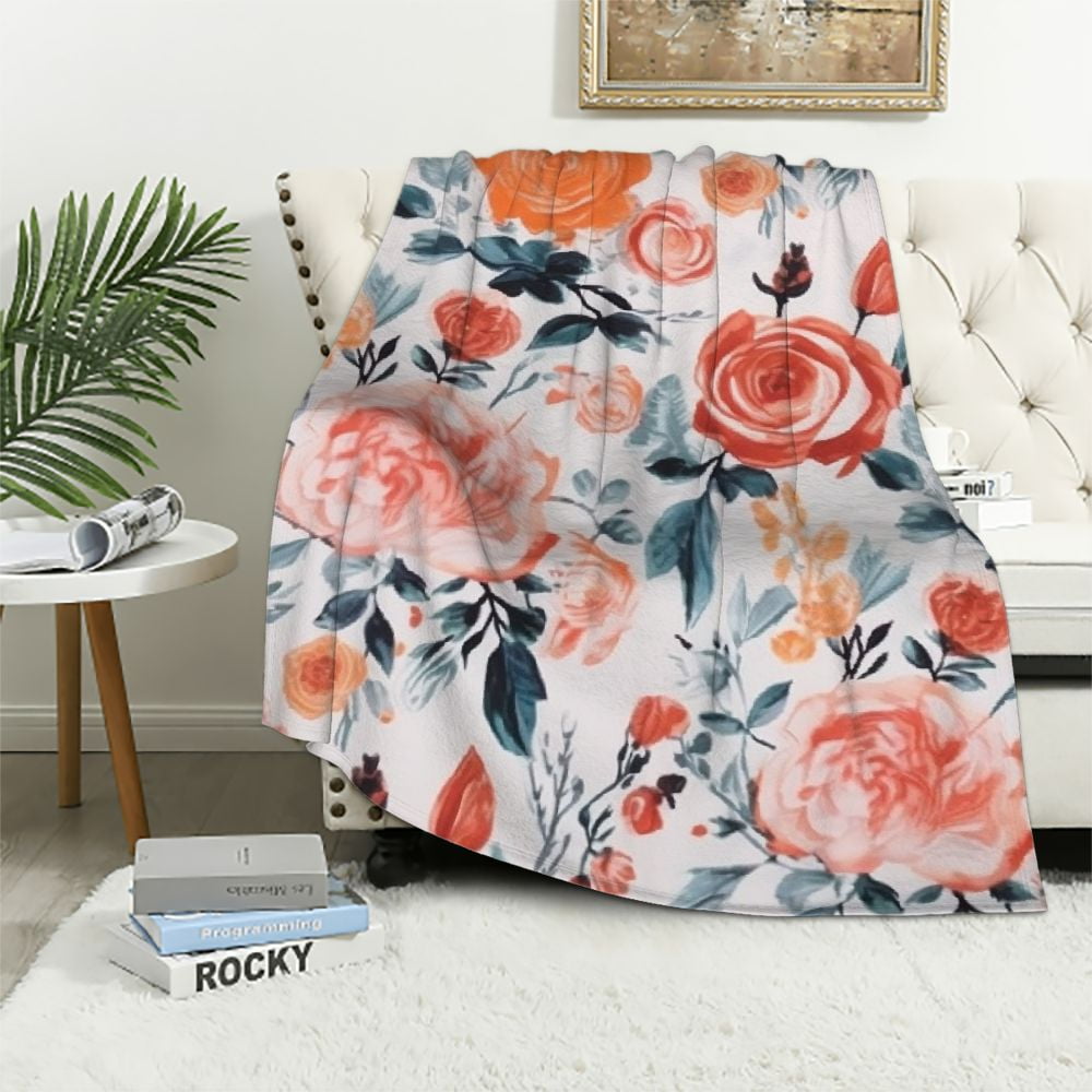 Nawypu Watercolor Flower Blanket Floral Botanical Fluffy Throw Blanket