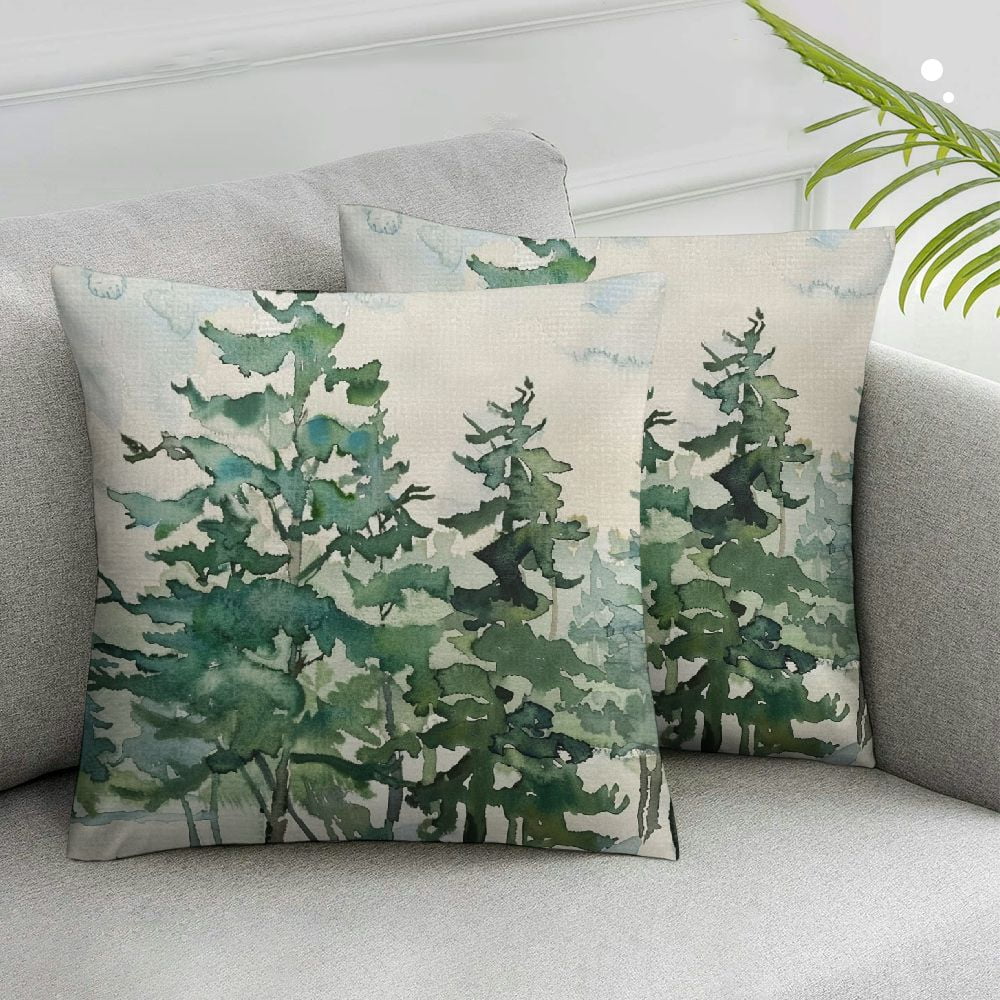 Nawypu Watercolor Green Tree Pillow Cover Teal Tree Decoration Holiday ...