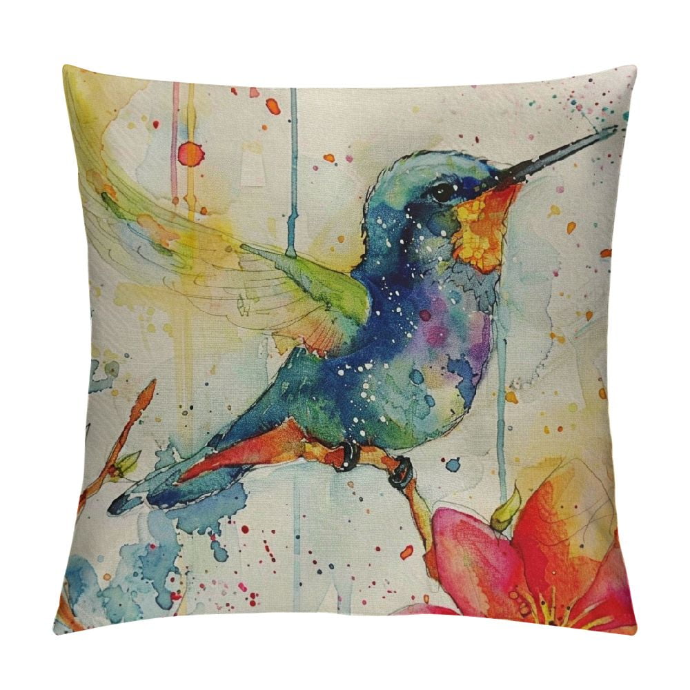 Nawypu Watercolor Hummingbird Throw Pillow Cover Bright Colorful ...